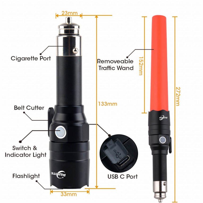 Traffic Wand Flashlight Rechargeable with Cigarette Lighter
